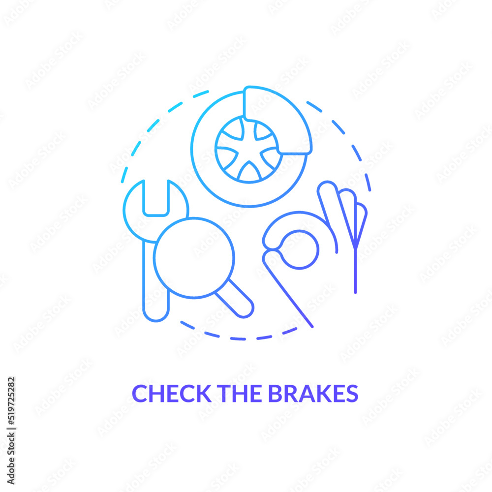 Check brakes blue gradient concept icon. Mechanical device. Driving ...