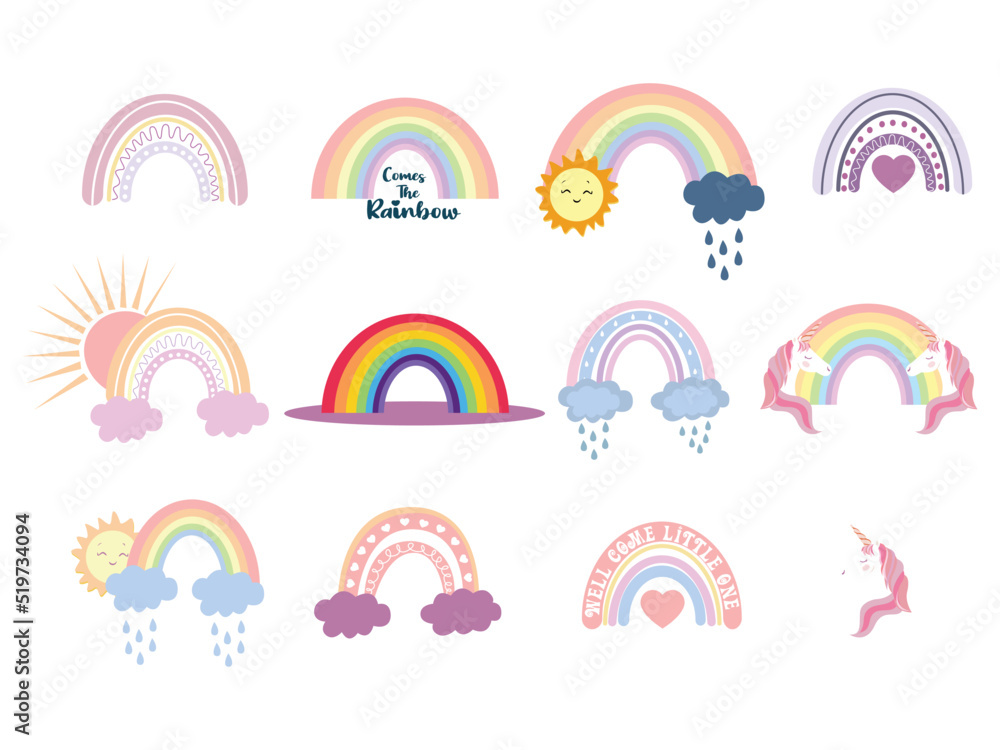 Boho Rainbow Icon Vector illustration. Cute Scandinavian Rainbow Sign ...