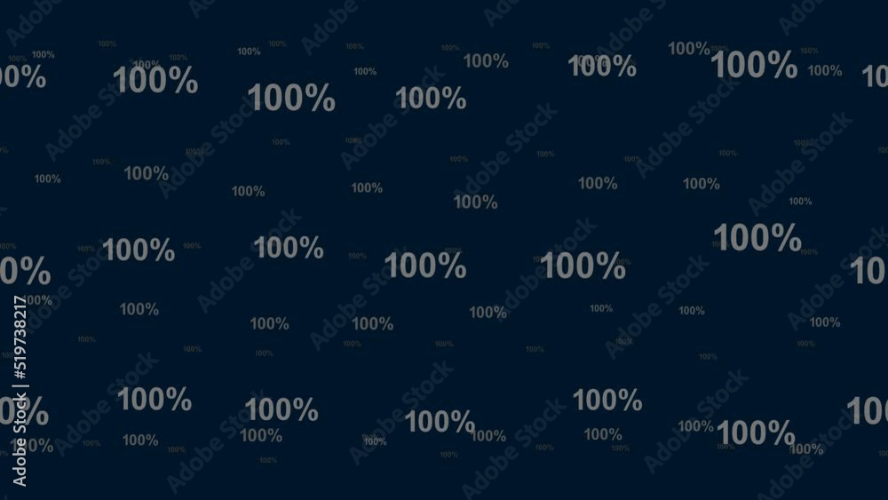 100 percent symbols float horizontally from left to right. Parallax fly effect. Floating symbols ...