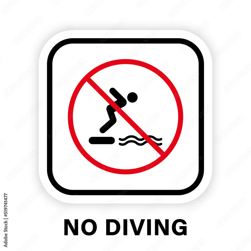 Caution Forbidden Dive in Pool Sign. Prohibited Diving Red Stop Symbol ...