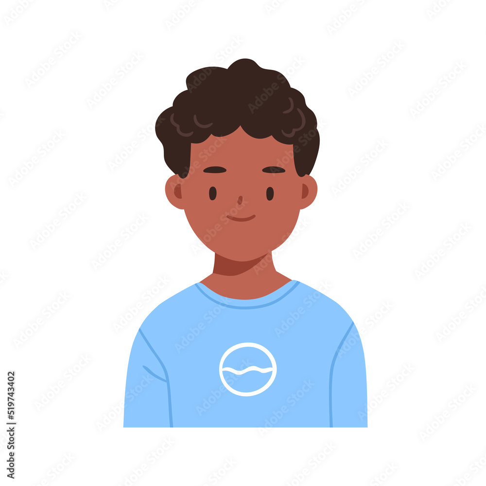 Cute kid head portrait. Black boy face avatar. Happy African-American ...