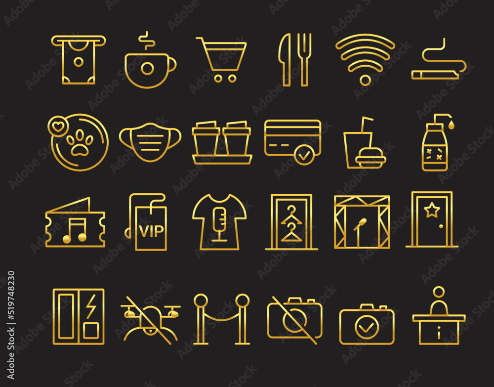 Gold wayfinding icons set Stock Vector | Adobe Stock