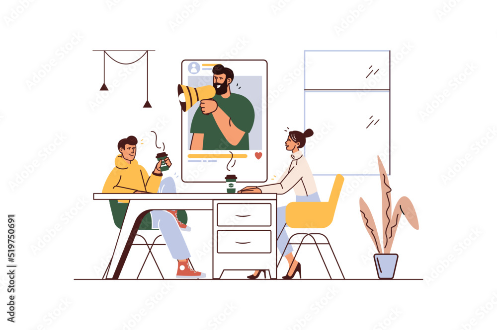Digital marketing concept with people scene in flat cartoon style ...