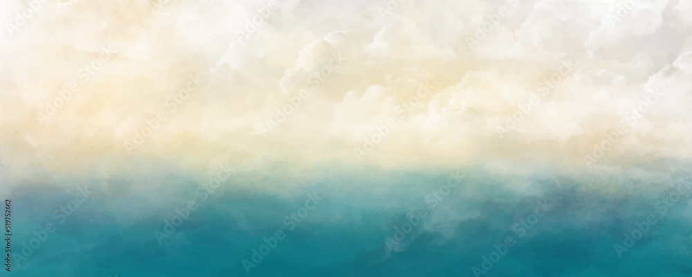 Abstract sea landscape wall art vector background. Sky, clouds and ...