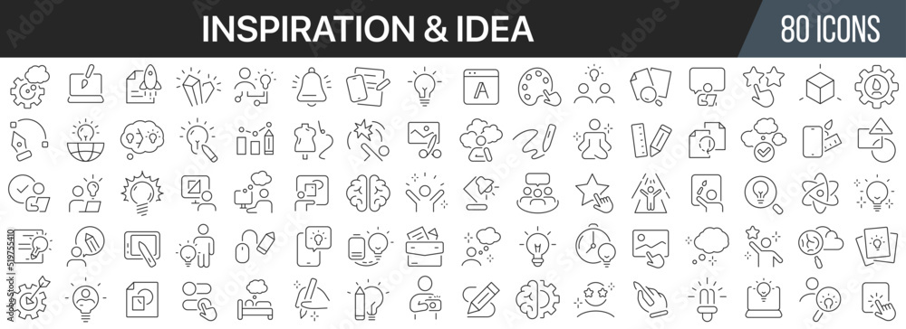 Inspiration and idea line icons collection. Big UI icon set in a flat ...