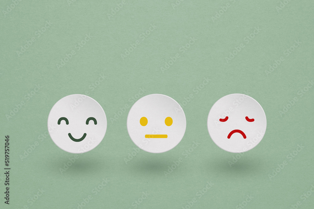 emotion face paper cut on grunge background for feedback rating and ...