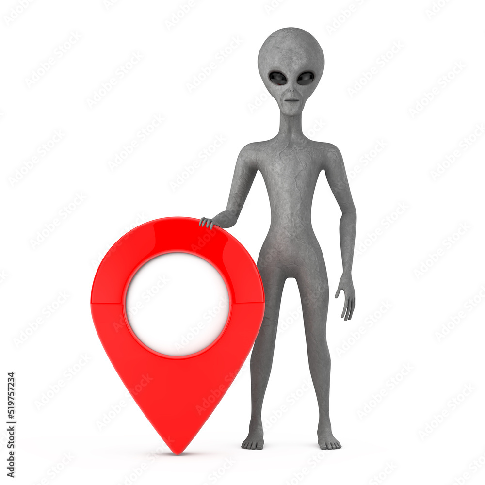 Scary Gray Humanoid Alien Cartoon Character Person Mascot with Red Map ...