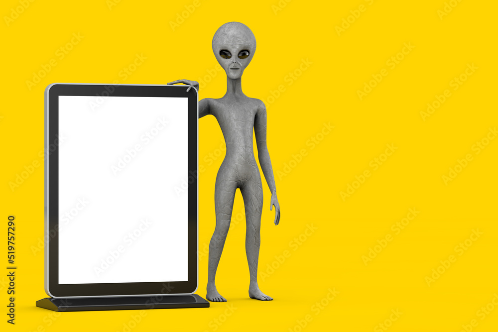 Scary Gray Humanoid Alien Cartoon Character Person Mascot with Blank ...