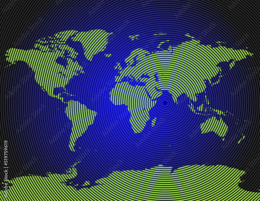 a very detailed map of the world in a modern and clean circle design ...