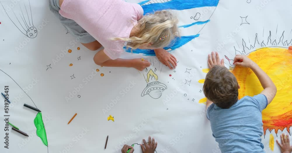 Drawing, picture and creativity by a group of children at school ...