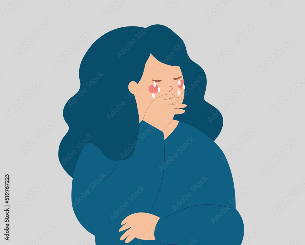 Depressed young woman crying and covering her face. Sad teenage girl ...
