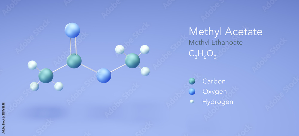 methyl acetate, methyl ethanoate. Molecular structure 3d rendering ...