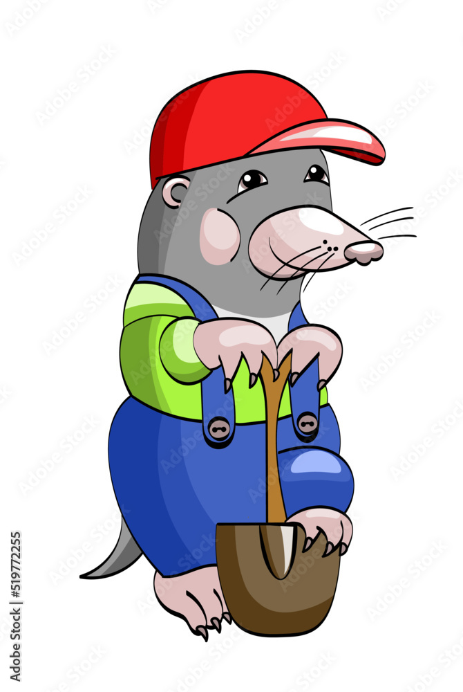 Cartoon mole worker with a showel, ready to dig. Vector illustration ...