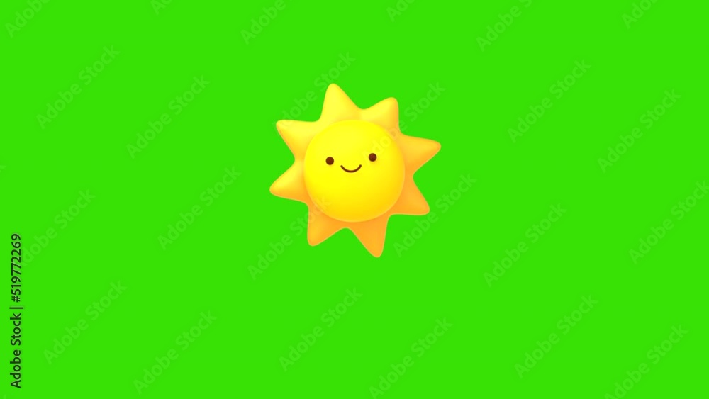Looped isolated 3d cartoon cute sun on green screen background. Stock ...