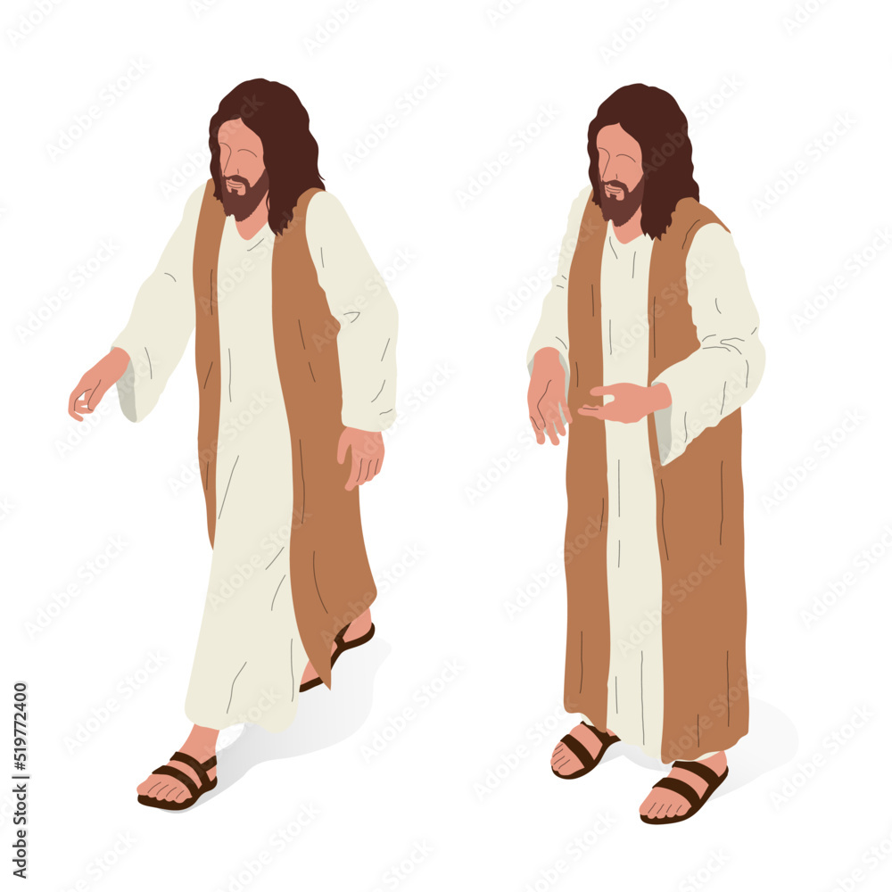 Jesus standing, front and side view. Isometric vector illustration, isolated figure. Stock ...