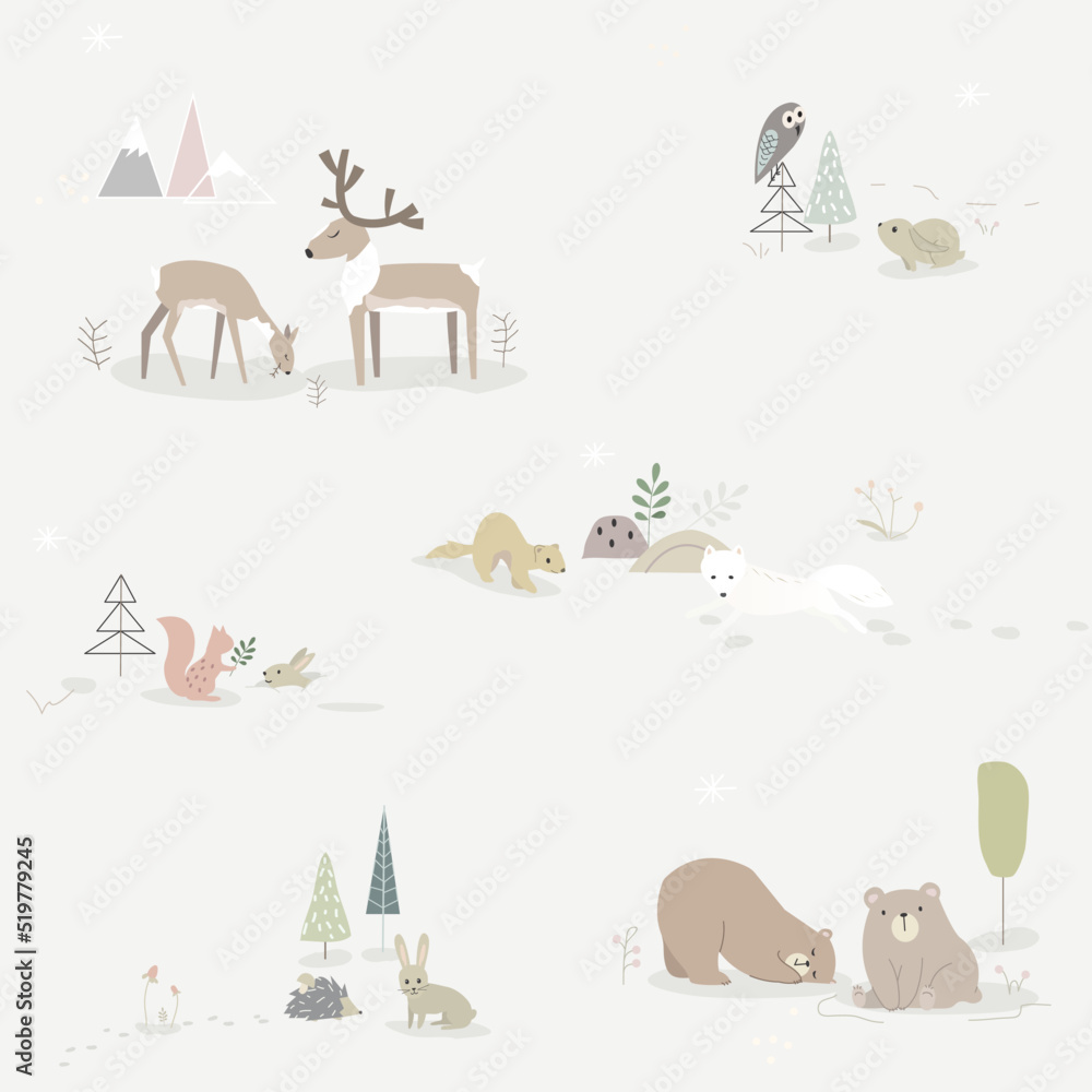 Scandinavian animal pattern for baby fabric wallpaper cartoon wild ...
