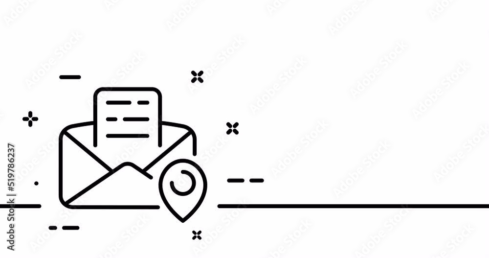 Envelope with a letter. Pointer, route, map, navigation, dot, place of ...