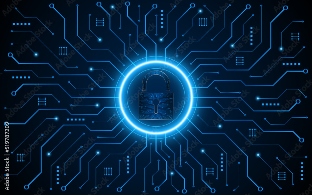 abstract technology circuit board background with padlock icon Cyber ...