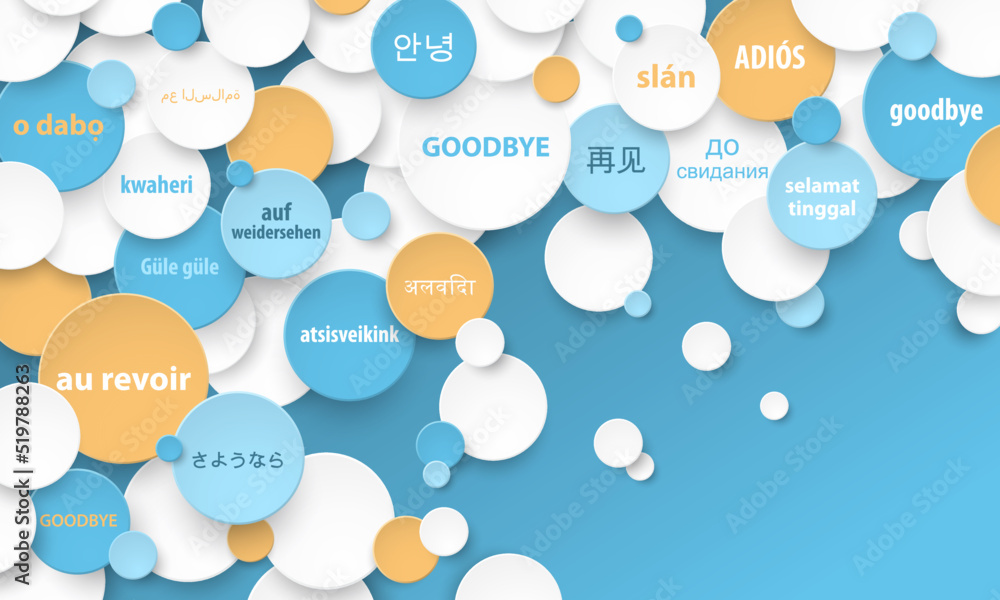 Colorful GOODBYE vector concept with translations into various ...