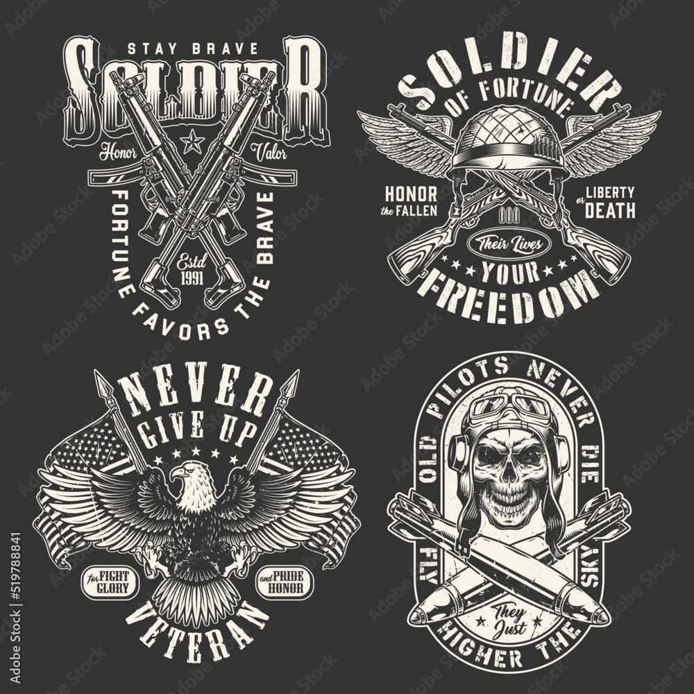 Soldier military set monochrome flyer Stock Vector | Adobe Stock