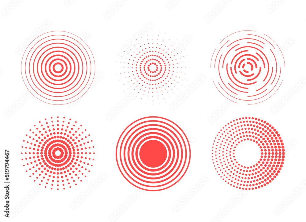 Identification process. Abstract background. Red rings sound wave and ...