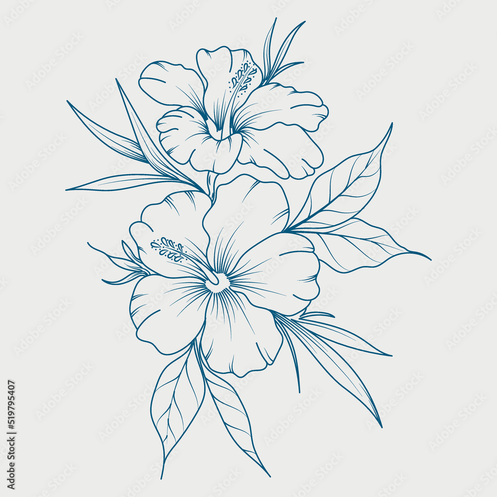 Hand Drawn Flower Line art Illustration Stock Vector | Adobe Stock