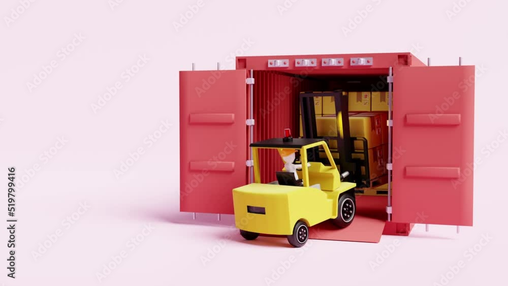 3d animation stick man with shipping container for import export ...
