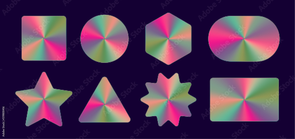 Retro holographic stickers set, vintage hologram labels. Metallic ...