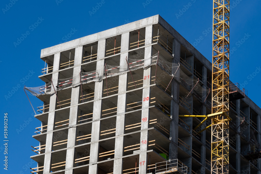 Construction site. High-rise multi-storey buildings are being built ...