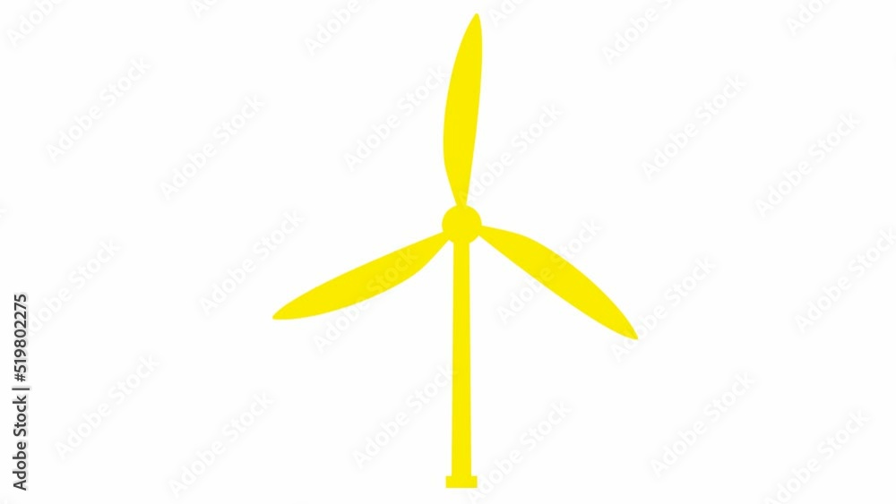 Animated flat ecology icon. yellow symbol of wind power plant. Blades ...
