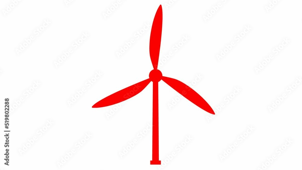 Animated flat ecology icon. red symbol of wind power plant. Blades are ...
