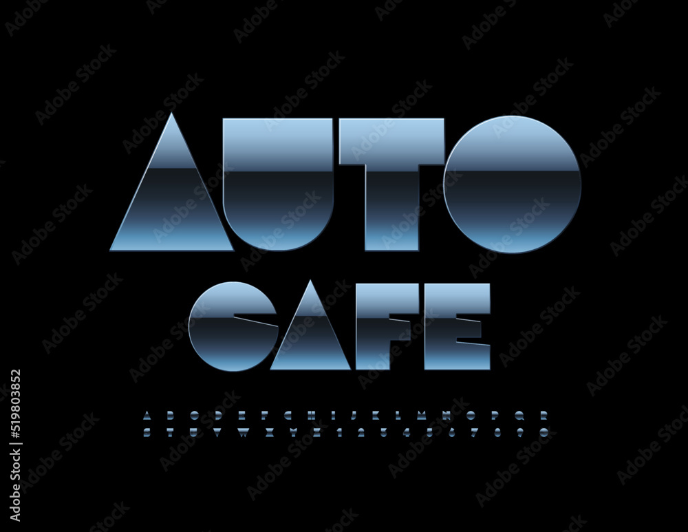 Vector metallic logo Auto Cafe. Stylish Artistic Font. Modern Alphabet ...