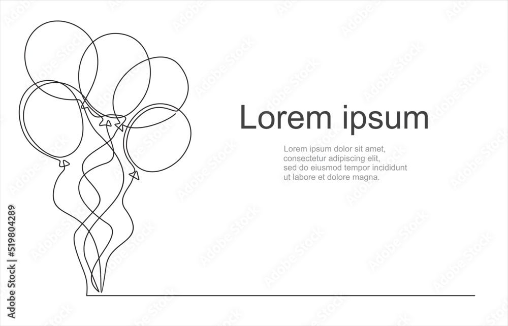 Continuous line balloons. Holiday festive present gift concept ...