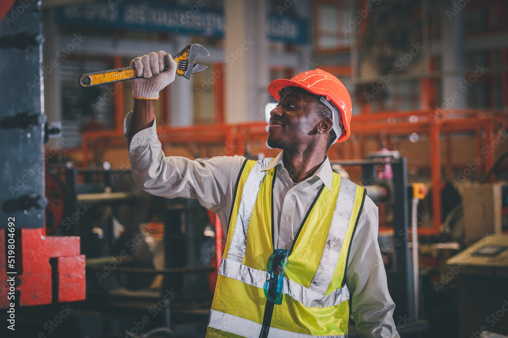 Portrait African American Black afro worker in factory, Cameroon Black ...