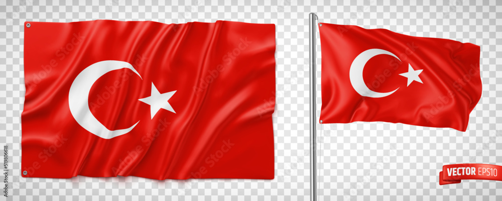 Vector realistic illustration of Turkish flags on a transparent ...