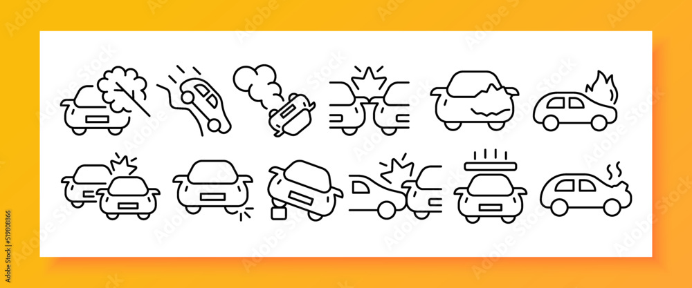 Vektorová grafika „Car accidents set icon. Falling tree, fall off a ...