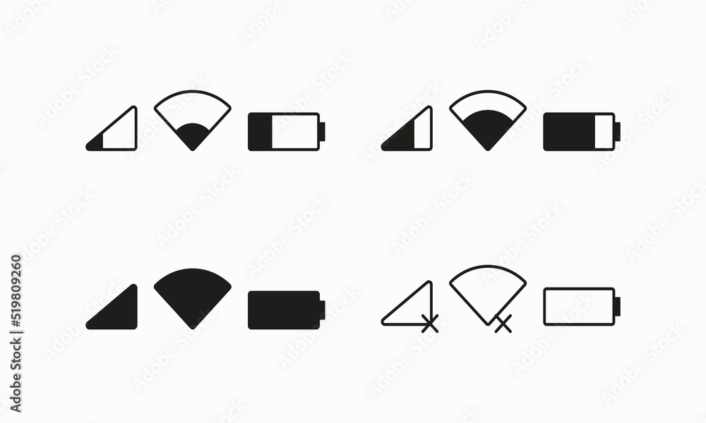 Connection and battery status set icon. Wifi, mobile network, charge ...