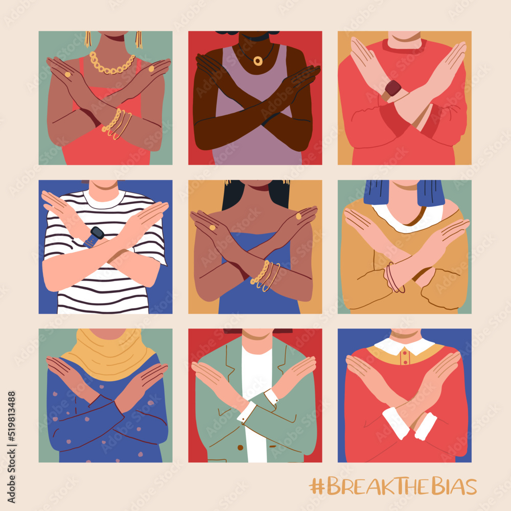 A poster with different women with their arms crossed over their arms ...