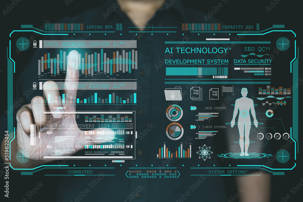 Foto de AI Technology concept, people touch visual screen with AI ...