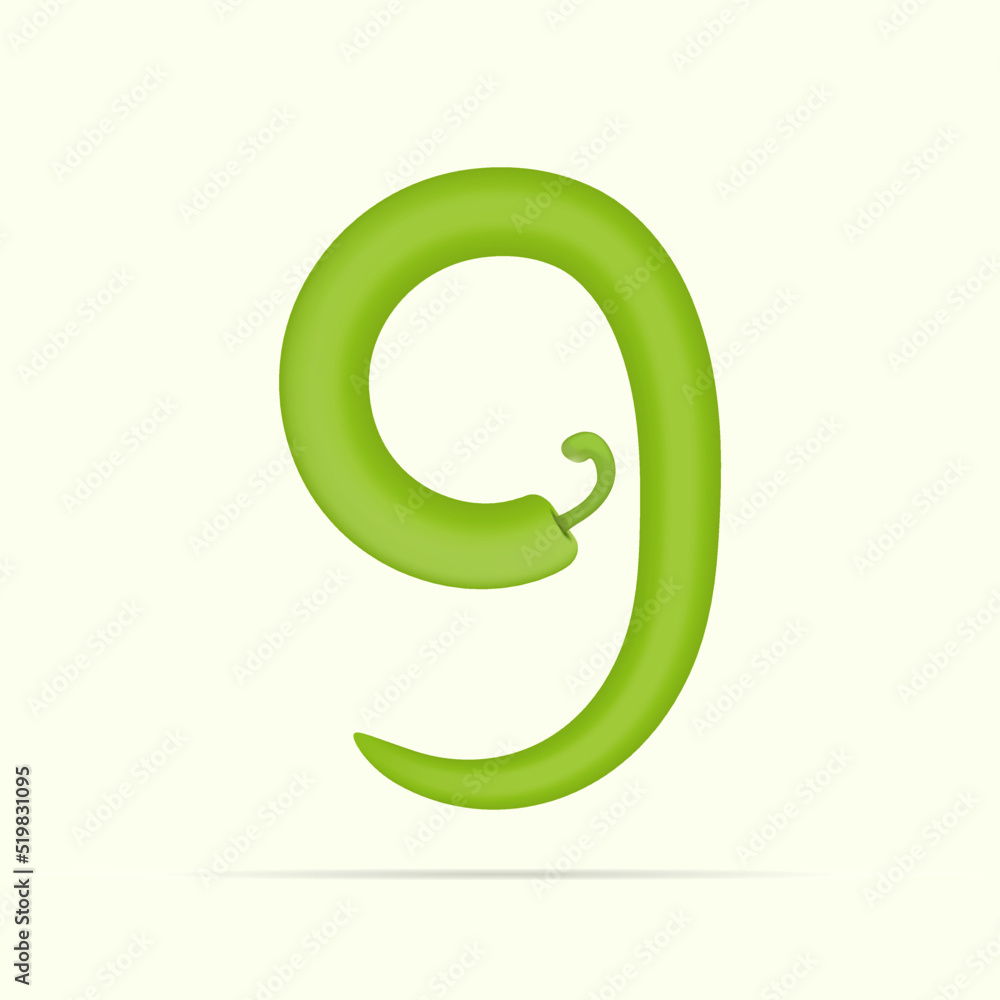9 number green chili peppers design. Vector vegetable font for healthy ...
