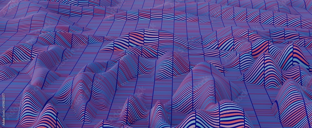 Digital abstract waves hills background. Futuristic synthwave mountains ...