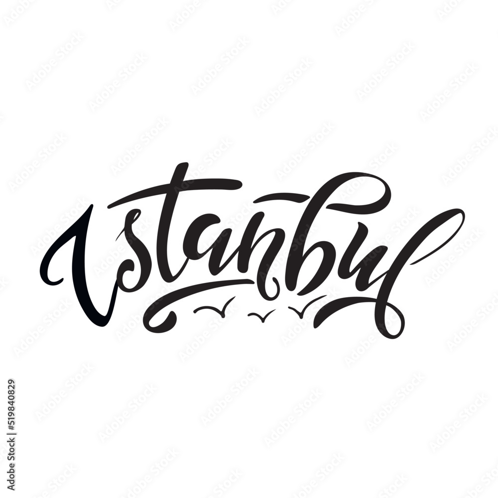 Istanbul. Vector logo of Istanbul in black color with seagulls on white ...