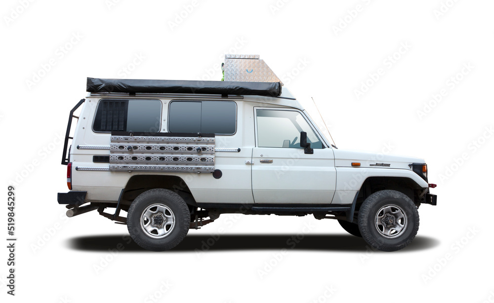 Toyota Land Cruiser SUV car, side view isolated on white background, 22 ...