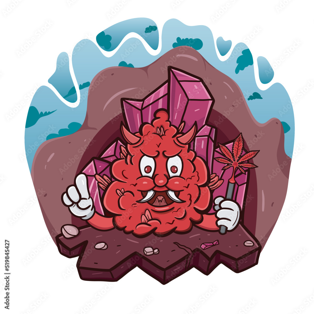 Cartoon Mascot Of Devil Weed Bud In Red Crystal Cave. Stock Vector ...