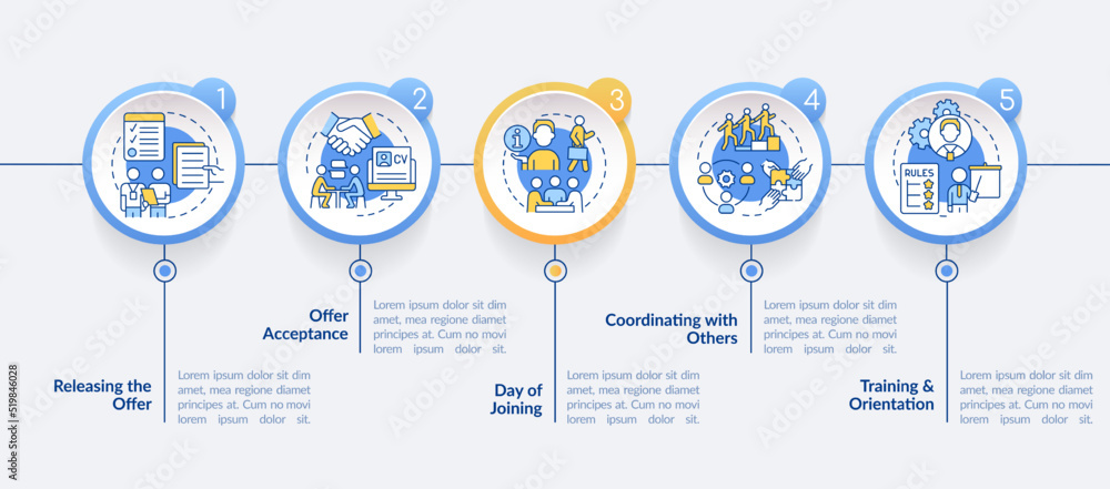 Team joining process circle infographic template. Employment. Data ...
