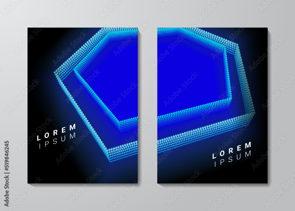 Abstract dots cover page layouts. Blue technology hexagon. Party music ...