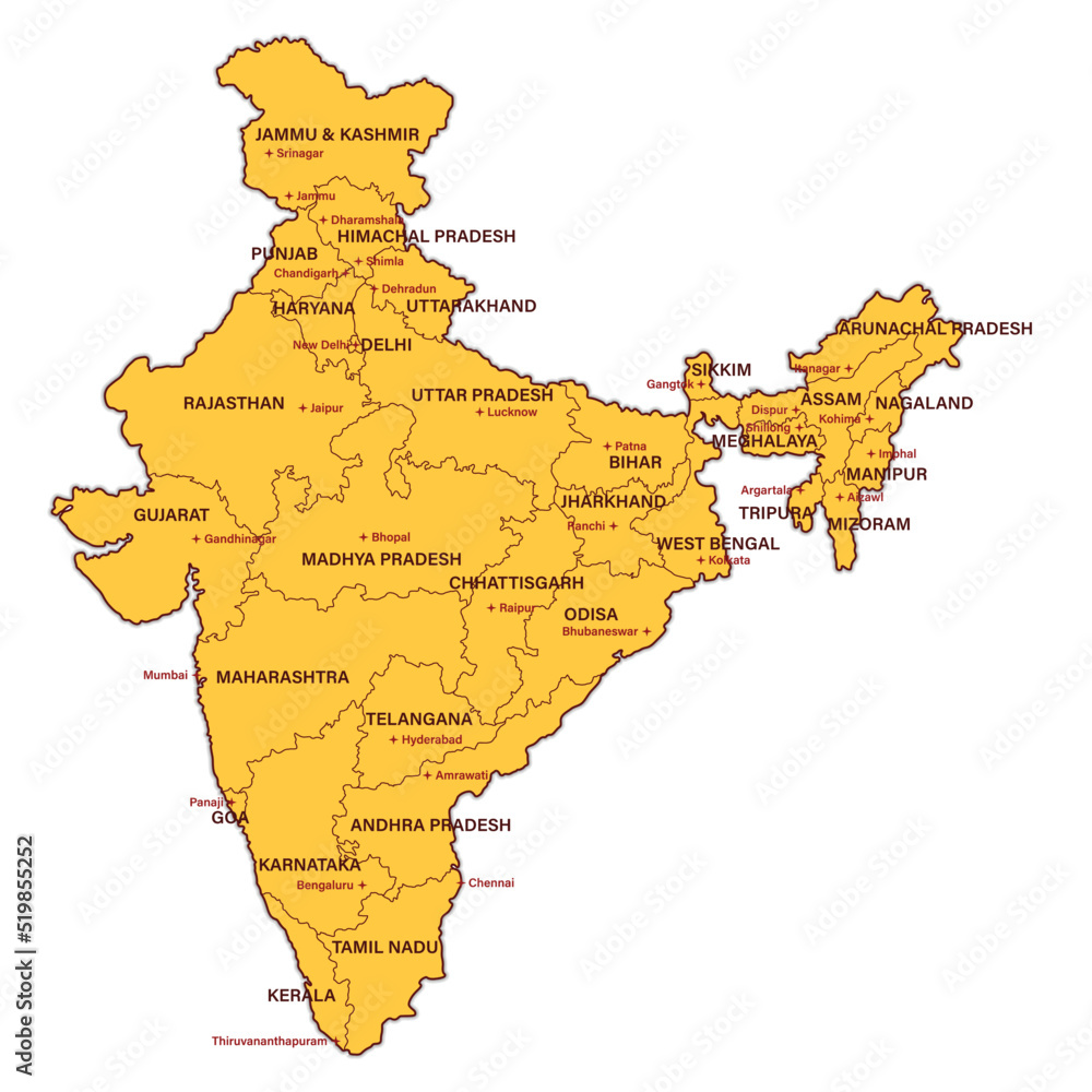 India map with states and capital marking on indian political map ...