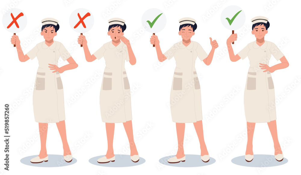 character set of Female nurse in Different poses and emotions. Vector ...
