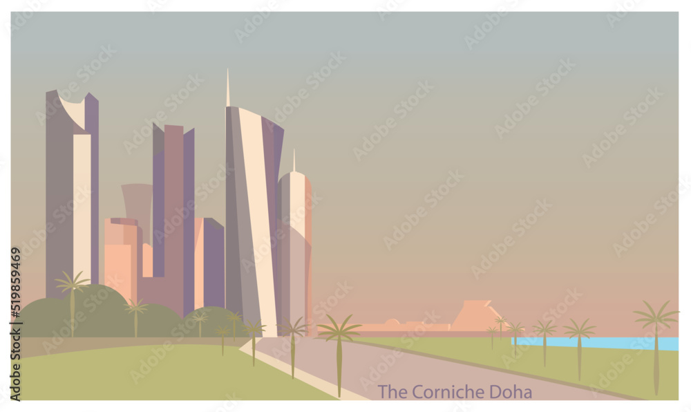 The corniche Doha.The waterfront promenade extending for seven ...
