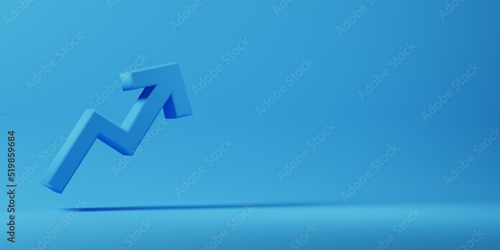 3D render of blue arrow showing upward trend on blue background Stock ...